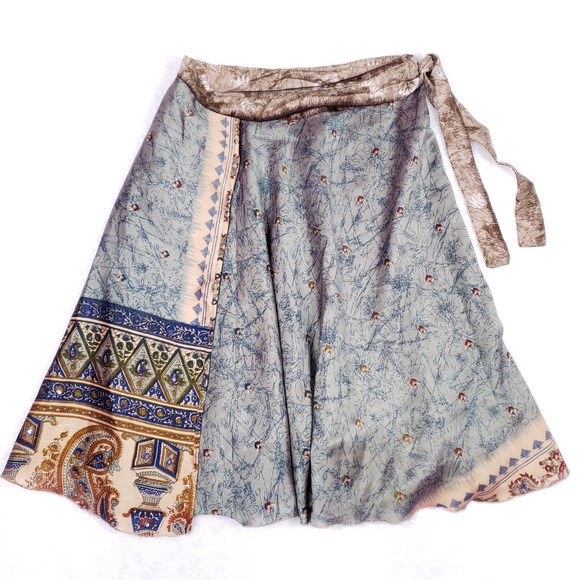 Skirts | Kariza Skirt Wrap Boho M Blue Brown Festival Indie Sleaze ...